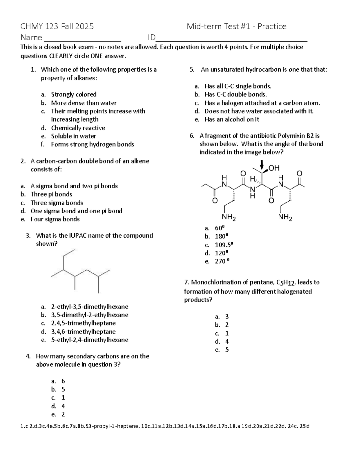 CHMY 123 Fall 2025 Midterm Test #1 Practice Questions & Answers - Studocu