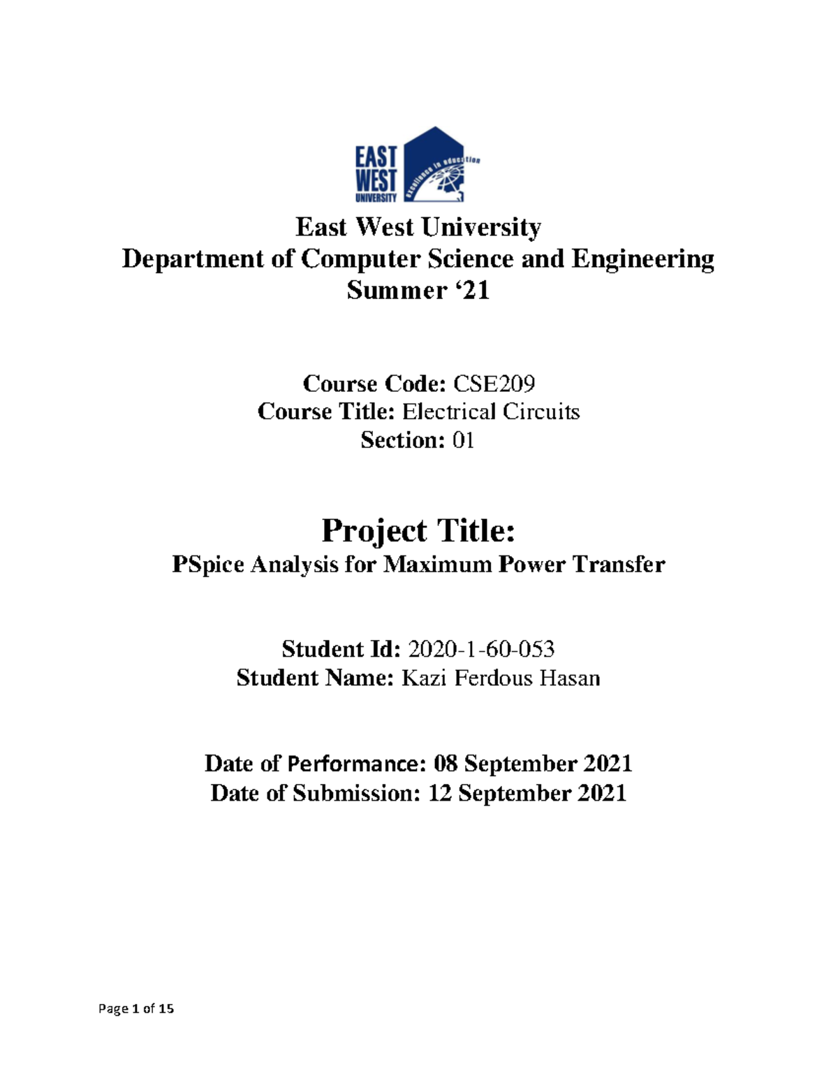 CSE 209 Project Report: PSpice Max Power Transfer Analysis - Studocu