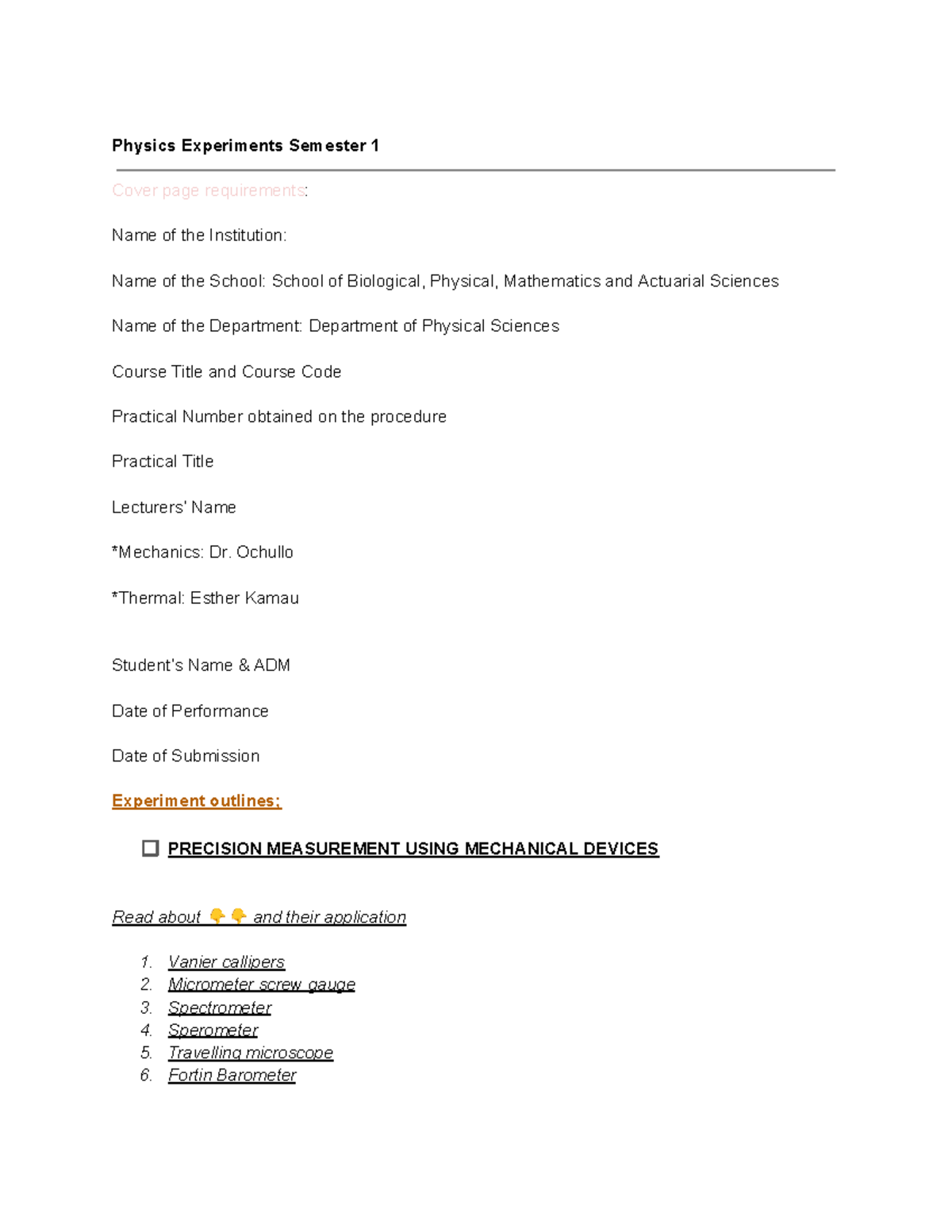 For you🤩 - Physics semester one experiments year one - Physics ...