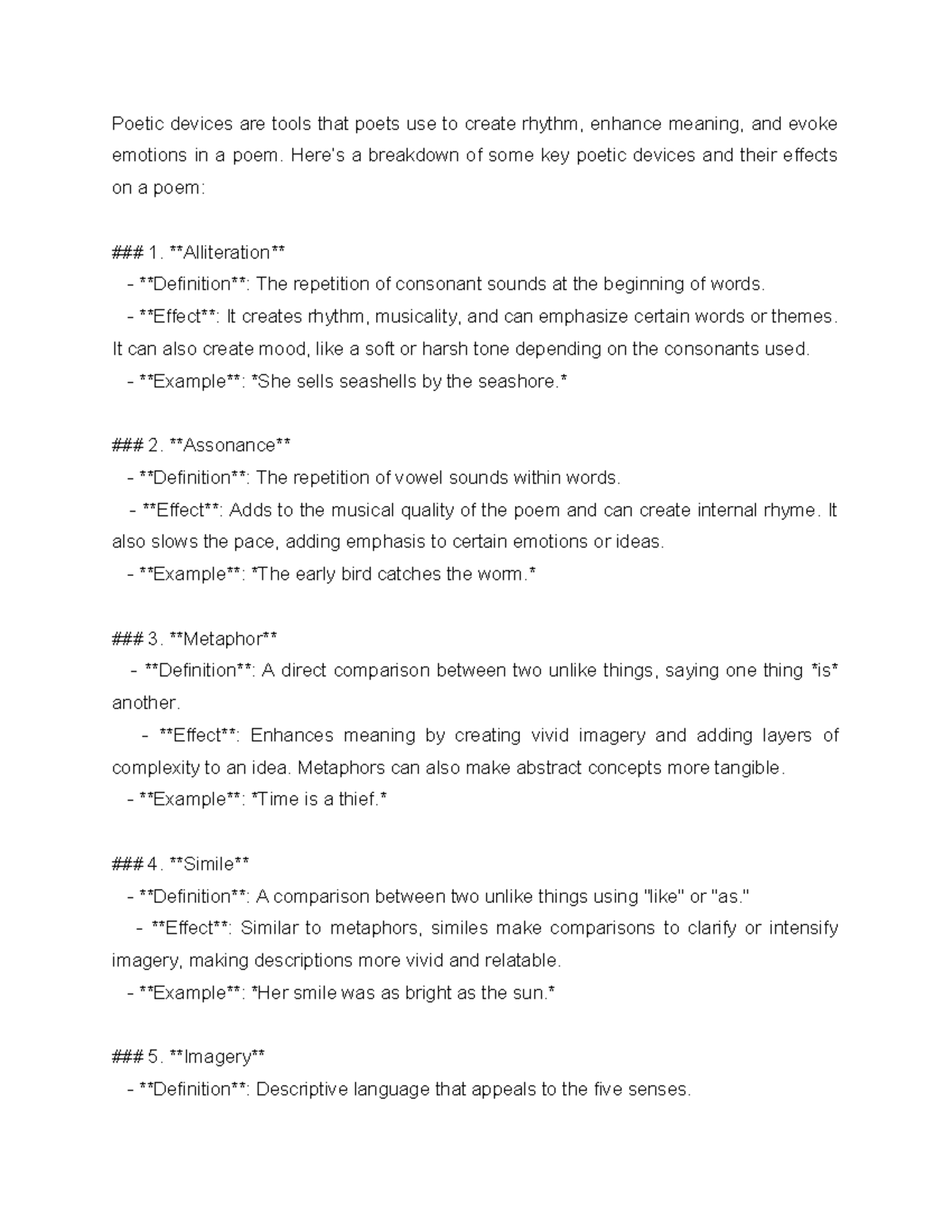 Key Poetic Devices and Their Effects in Poetry Analysis - Studocu