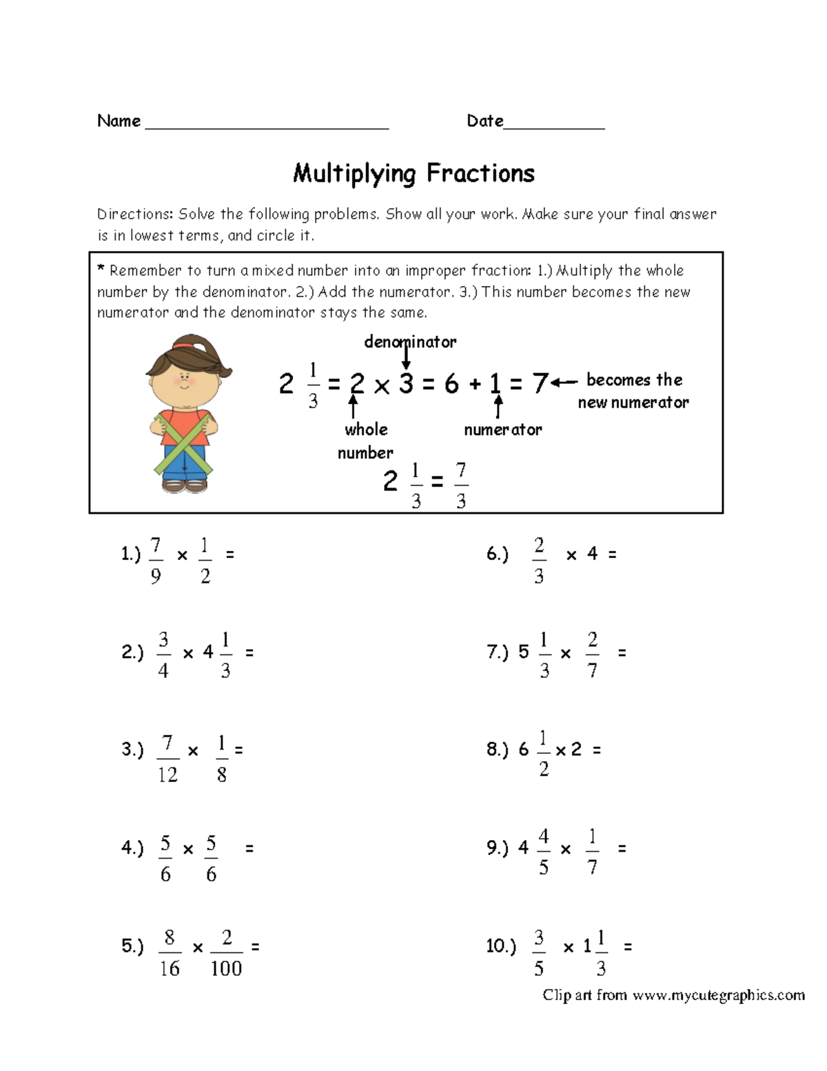 JB CW Multiply Fractions and Mixed Numbers: Problem Set - Studocu