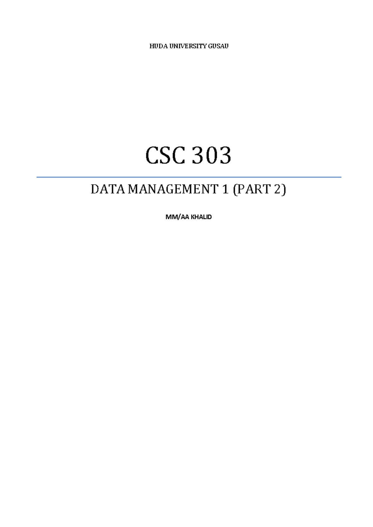CSC 303 Data Management II: DBMS Data Models Overview - Studocu