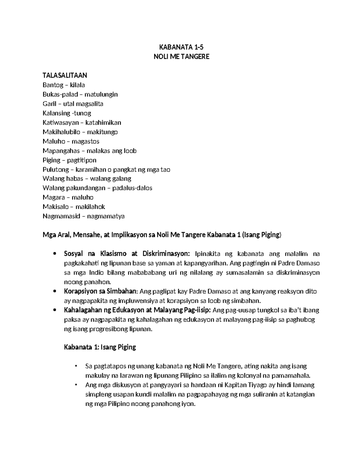 Mga Aral at Mensahe sa Noli Me Tangere Kabanata 1-3: Isang Piging - Studocu