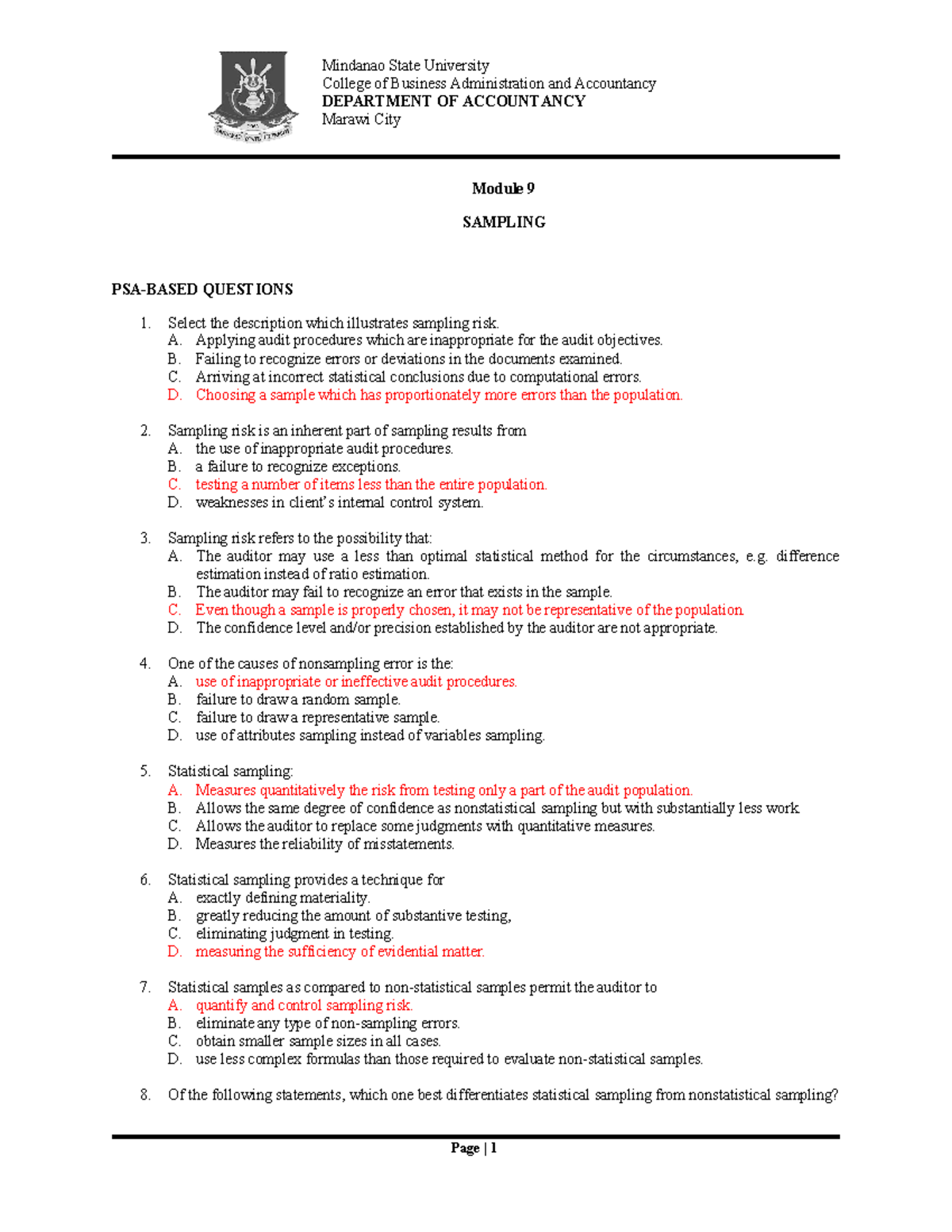 Module 9: Audit Sampling Techniques and Key Concepts - Studocu