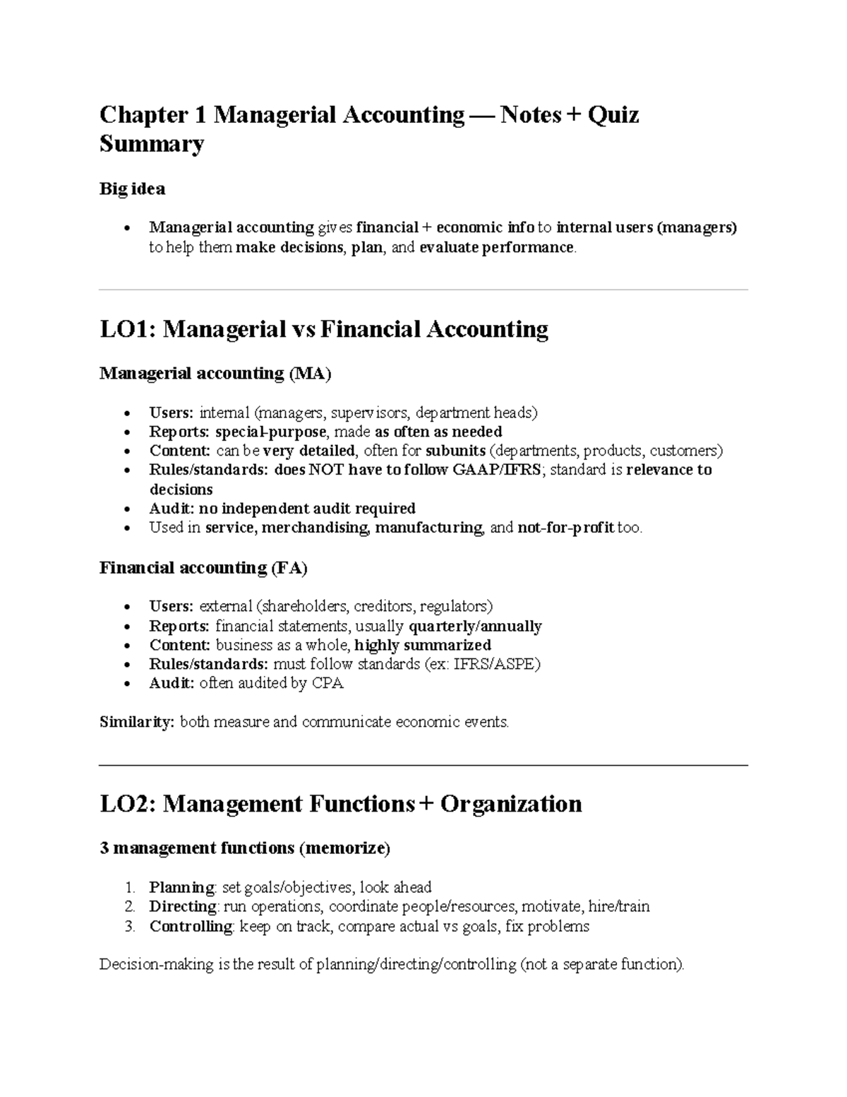 Chapter 1 Managerial Accounting Notes Summary & Key Concepts - Studocu