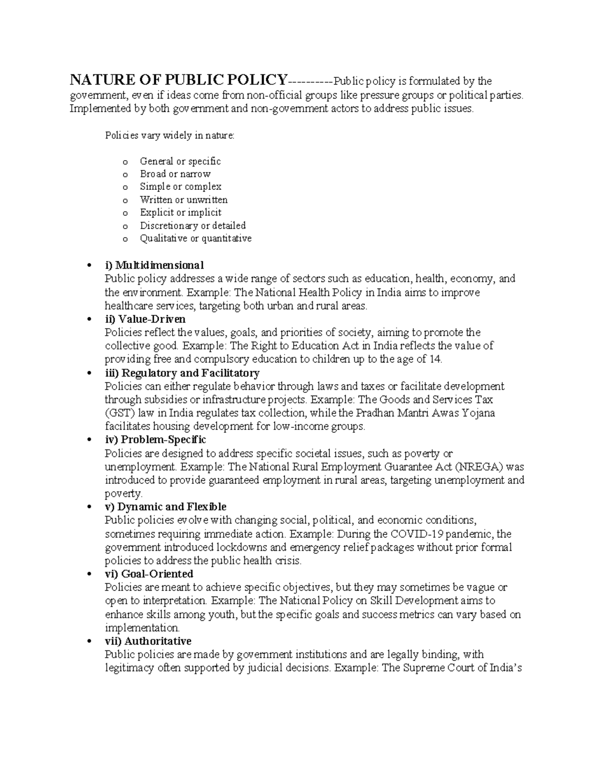 Nature of Public Policy: Key Concepts and Examples - Studocu