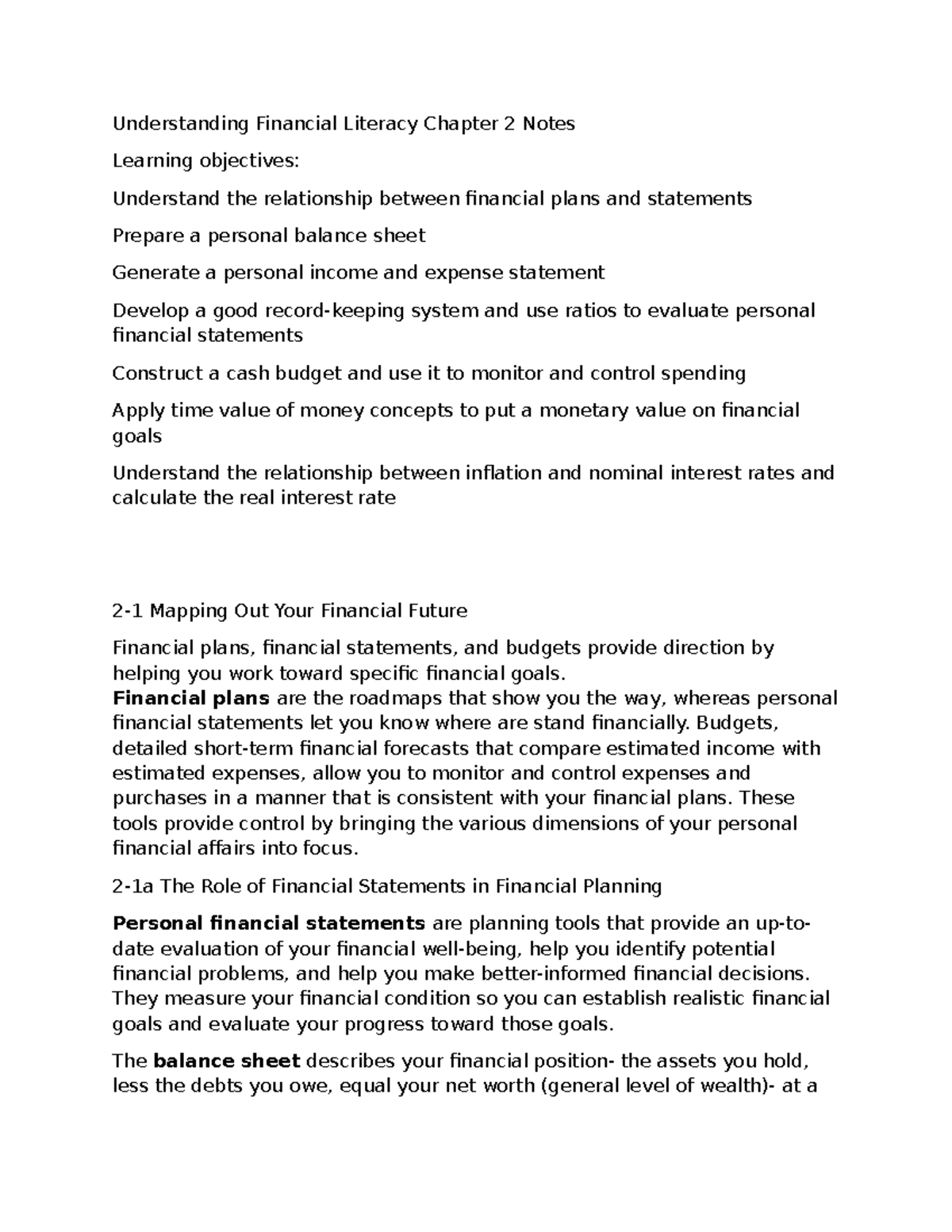 Understanding Financial Literacy: Chapter 2 - Budgeting & Goals - Studocu