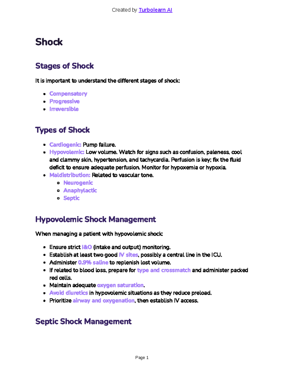 Complex EXAM 2 Notes: Stages of Shock and Management Strategies - Studocu