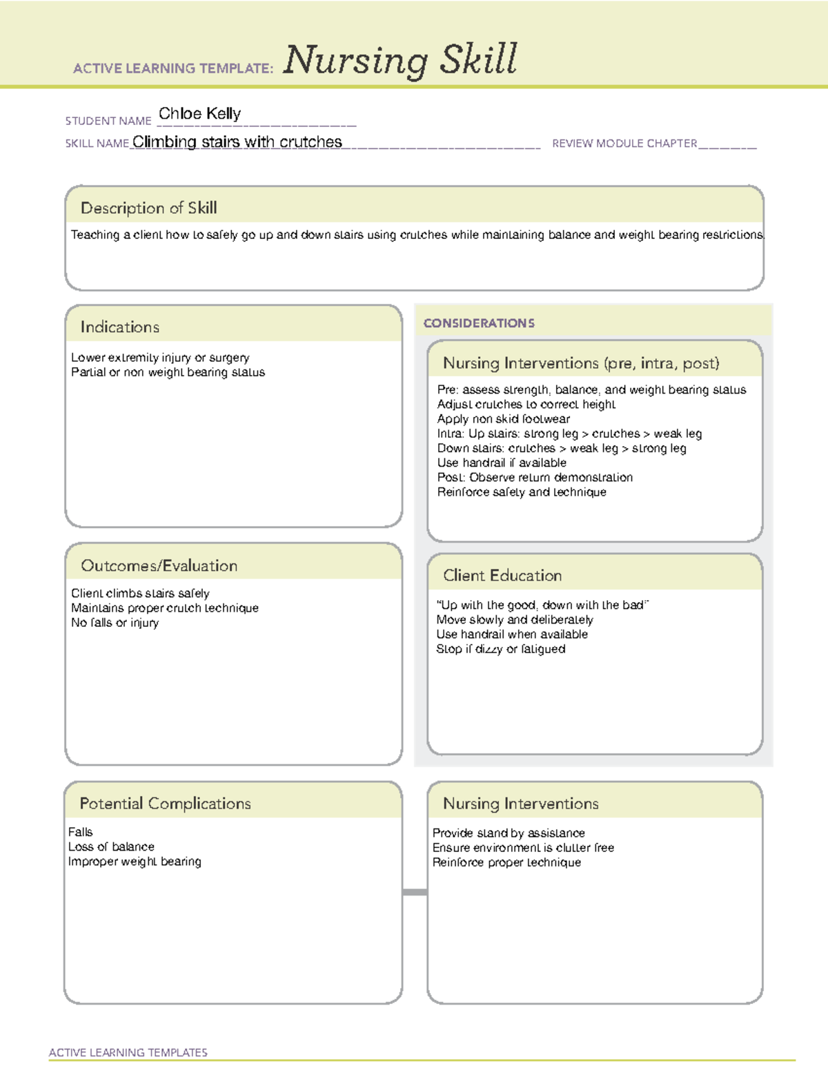 ATI Active Learning Template: Nursing Skill - Climbing Stairs with ...