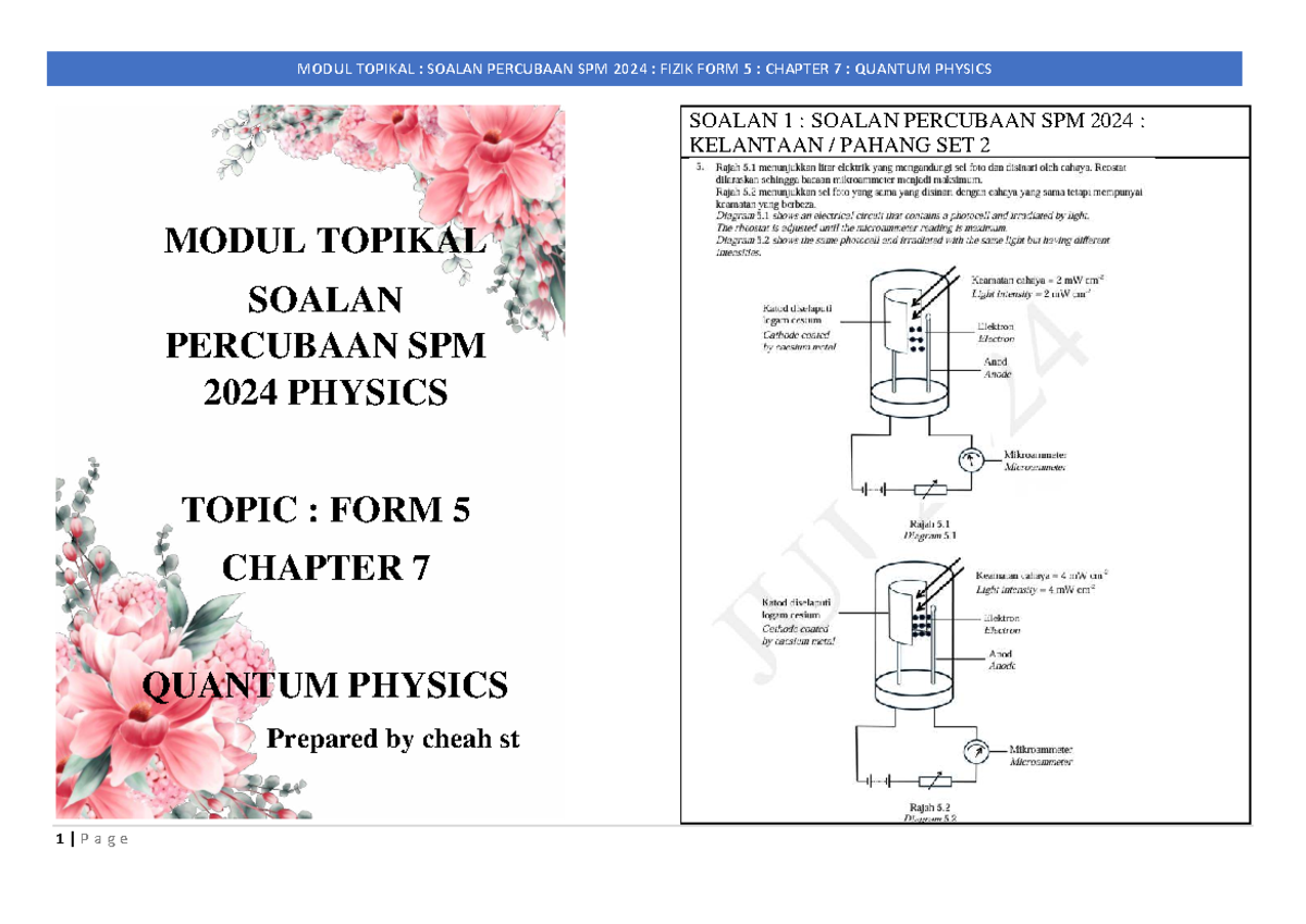 FIZIK FORM 5: MODUL TOPIKAL SOALAN PERCUBAAN SPM 2024 CHAPTER 7 - Studocu