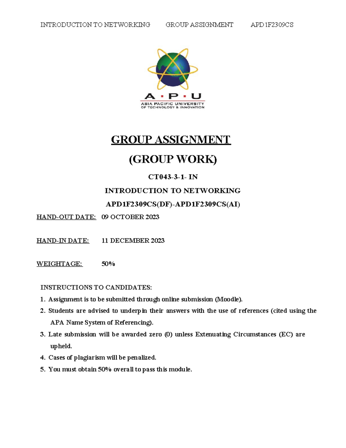 APD1F2309CS(DF) APD1F2309CS(AI) Group Assignment Report - Networking ...