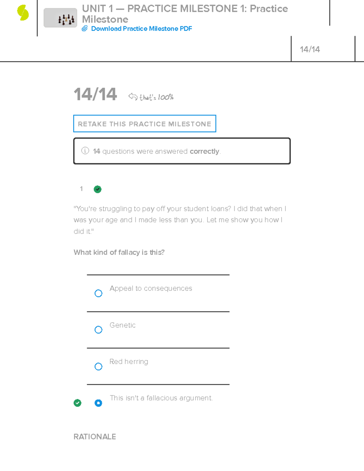 Unit 1 Practice Milestone 1 Answers on Fallacies and Critical Thinking ...