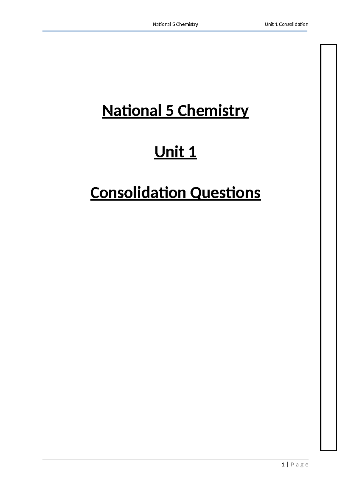 N5 Chemistry Unit 1 Consolidation Questions and Answers - Studocu