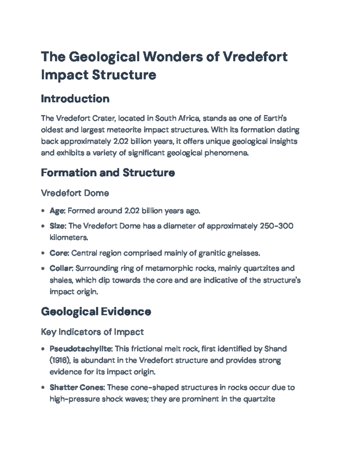 Geological Analysis of the Vredefort Crater Impact Structure - The ...