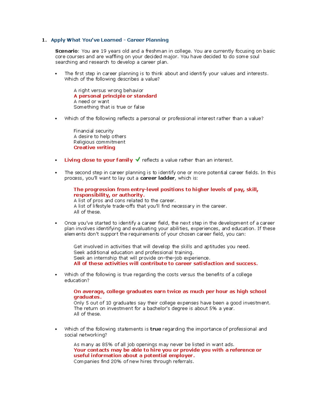 Ch2 - Career Planning Assignment for Freshmen Students - Studocu