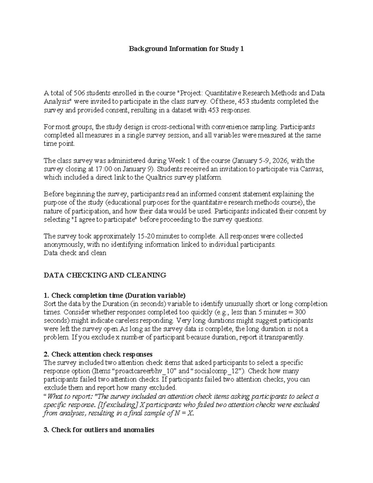 Background Info for Study 1: Quantitative Research Methods - Studeersnel