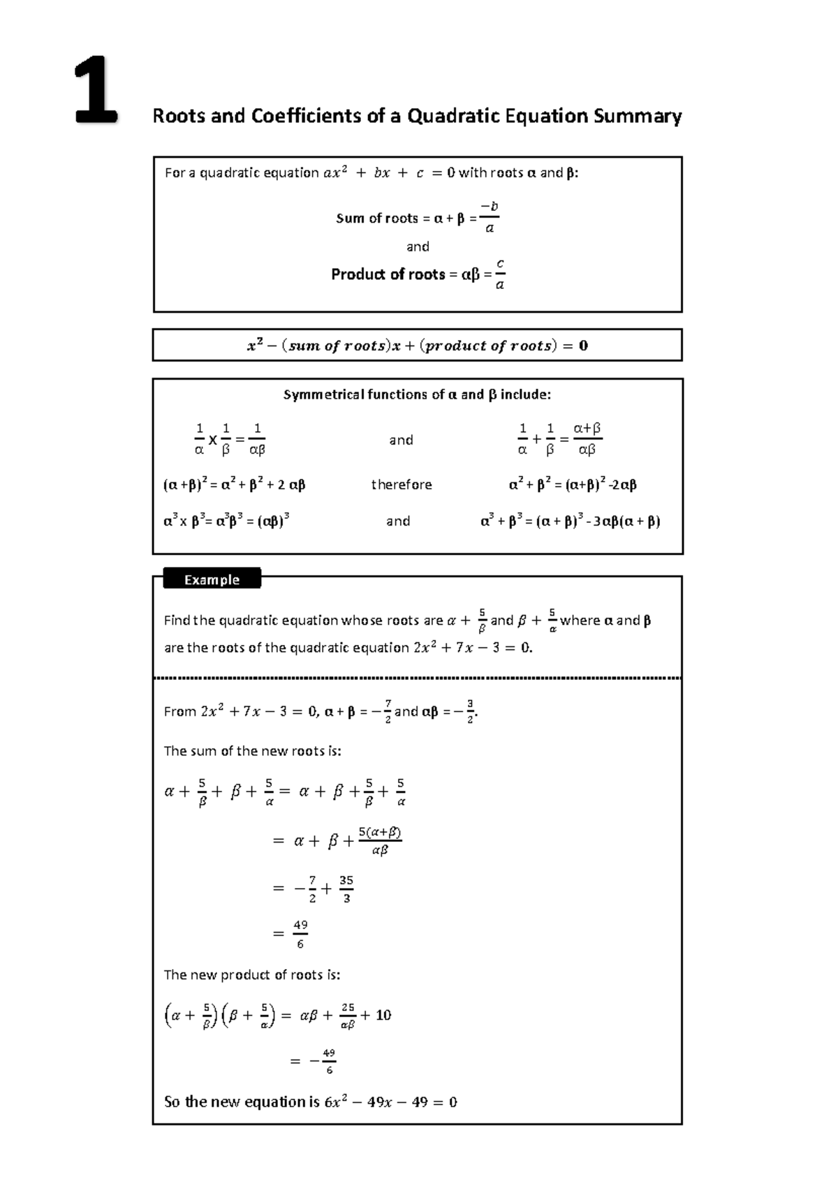 Further Pure 1 - Quadratic Equations and Transformations Summary - Studocu
