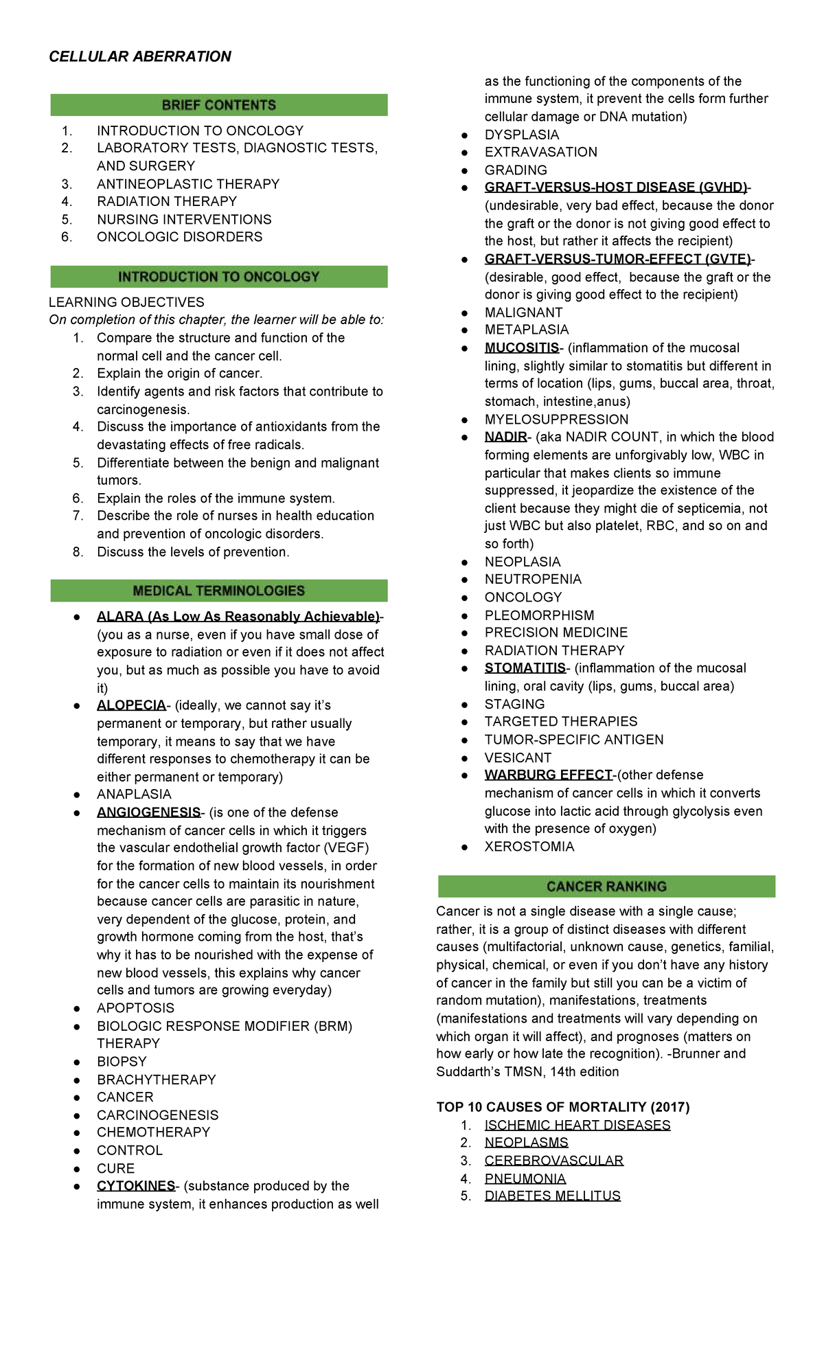 Oncology Overview and Cellular Mechanisms: Cellular Aberration Mod 1 ...