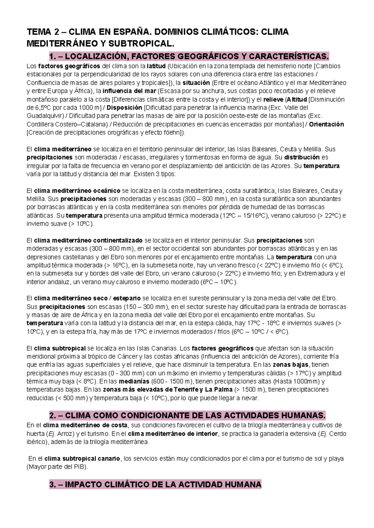 TEMA 2: CLIMA EN ESPAÑA - MEDITERRÁNEO Y SUBTROPICAL - Studocu