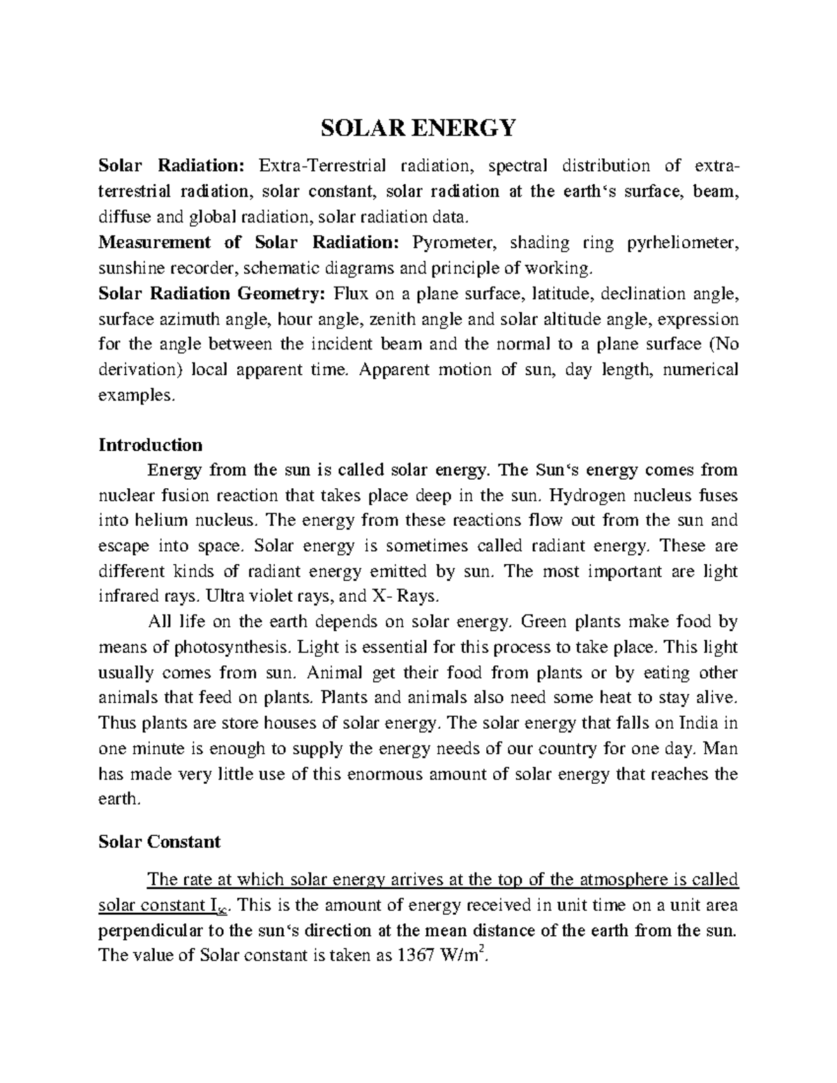 REPP Module 2: Comprehensive Study on Solar Radiation and Energy - Studocu