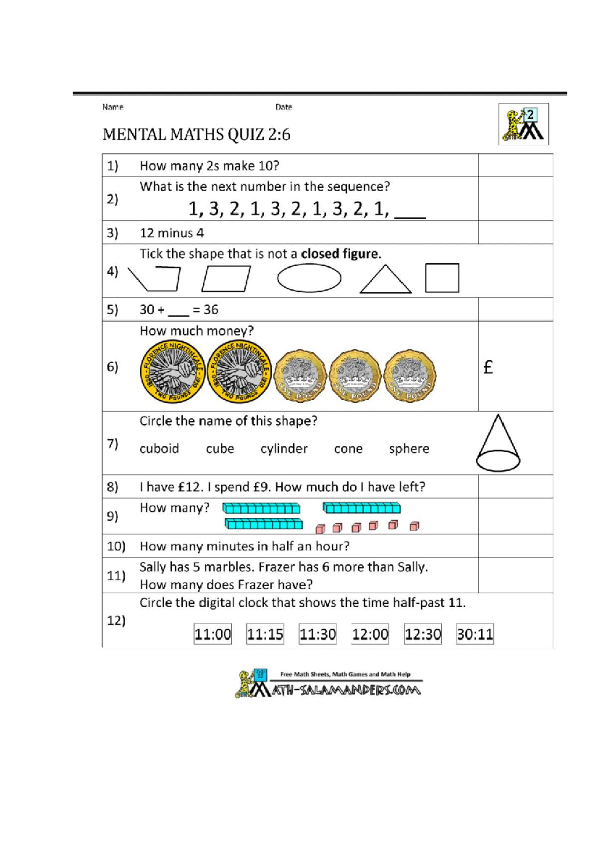 MATH 2:6 MENTAL MATHS QUIZ - WEEK 3 HOMEWORK - Studocu