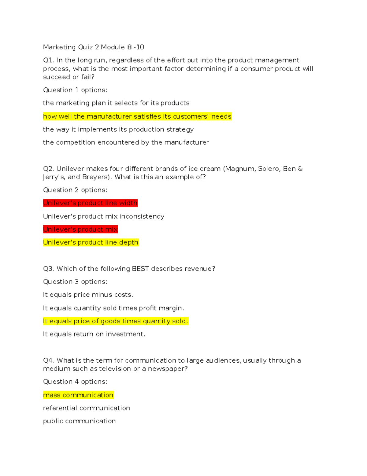 Marketing Quiz 2 - Module 8 Study Questions and Answers - Studocu