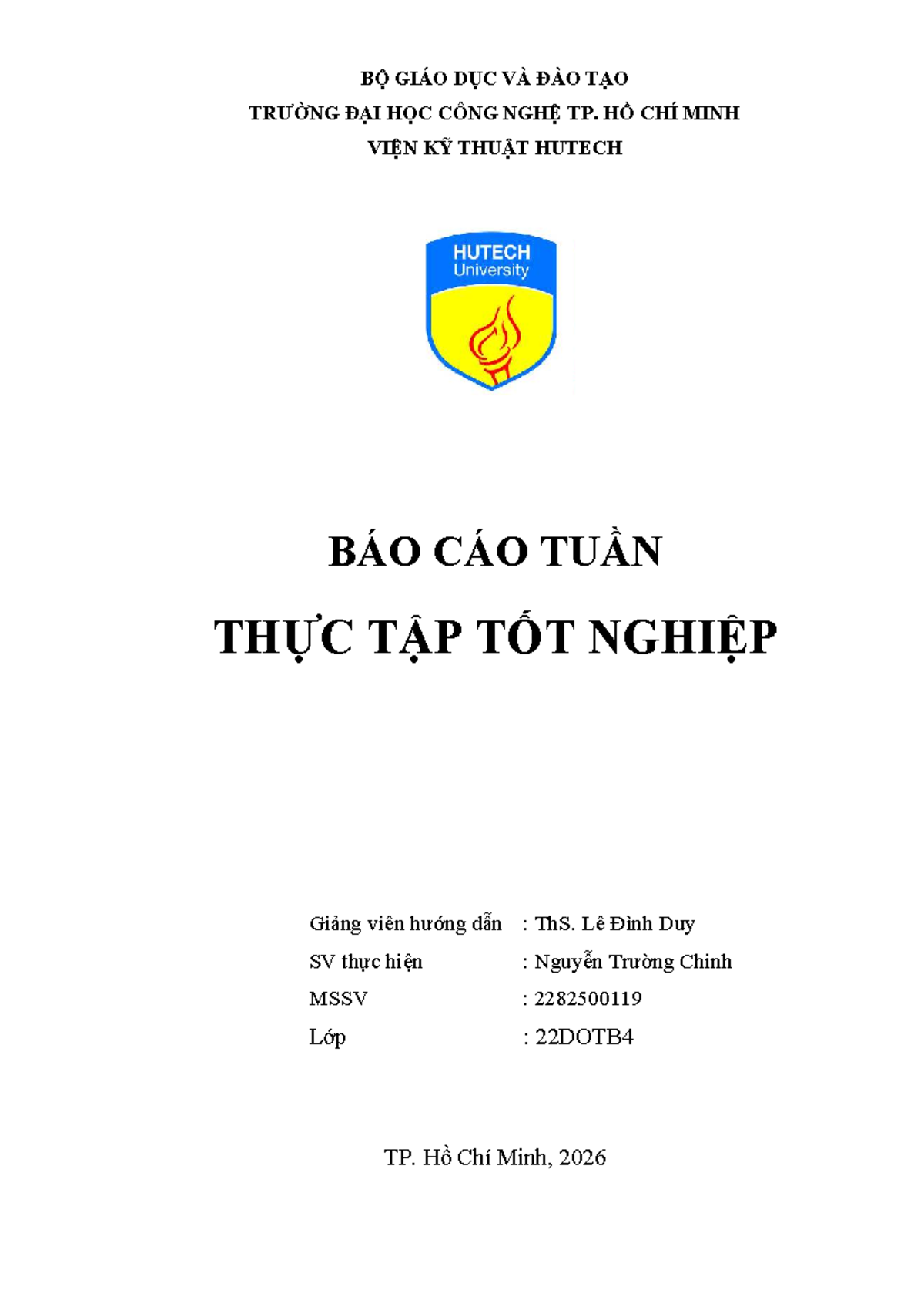 BÁO CÁO TUẦN THỰC TẬP TỐT NGHIỆP 22DOTB4 - HUTECH - Studocu