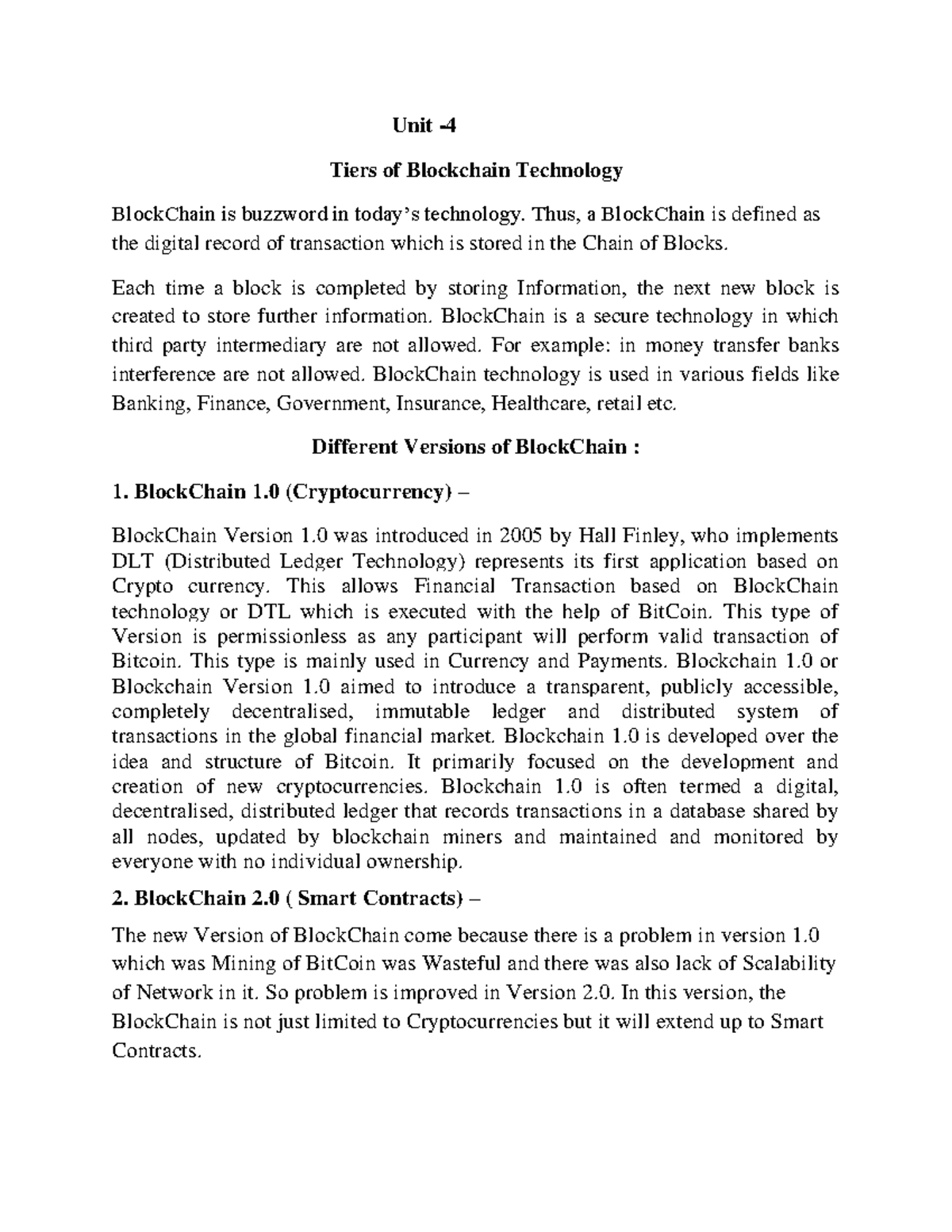Unit 4 - Tiers of Blockchain Technology Explained - Studocu