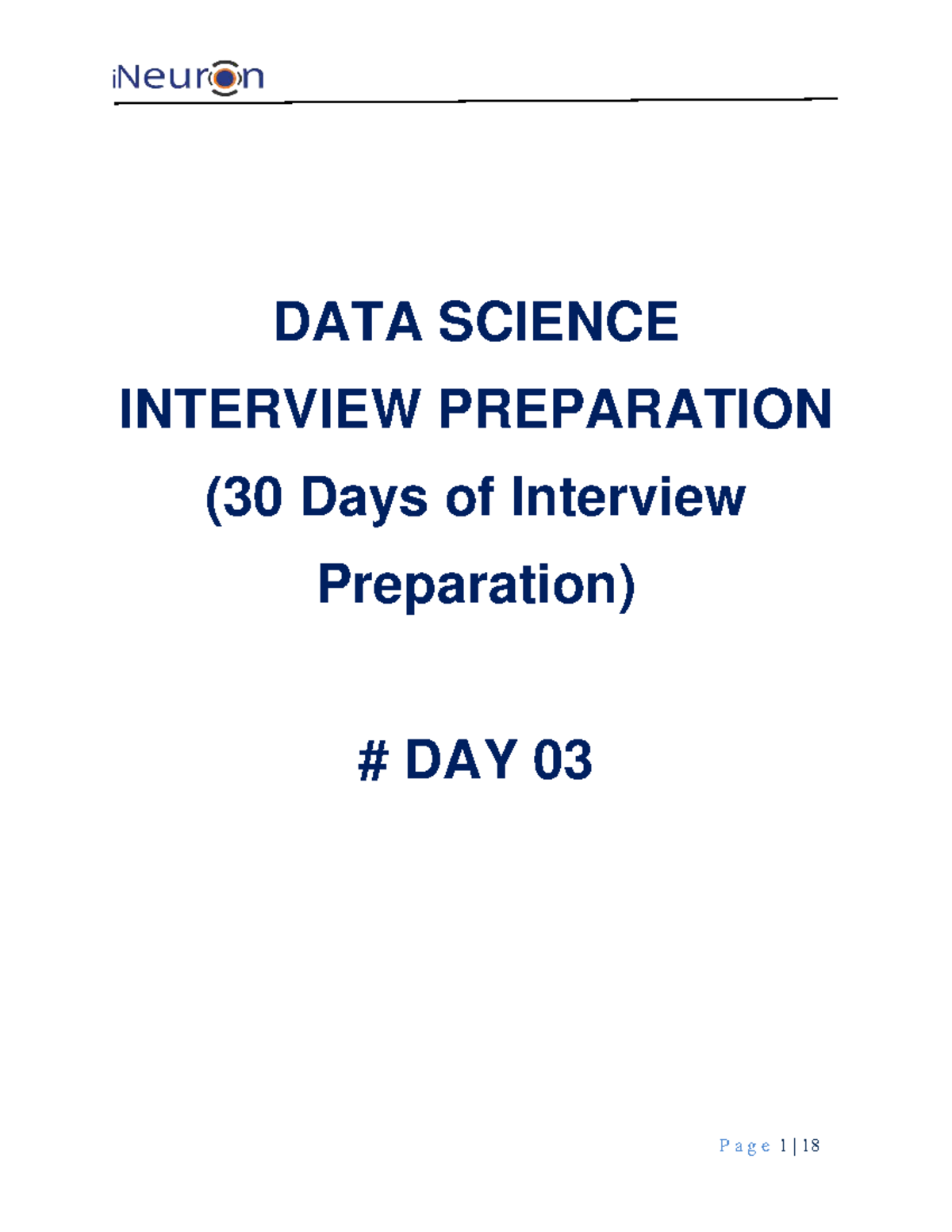 DATA SCIENCE INTERVIEW PREPARATION (30 Days) - DAY 03 Notes - Studocu