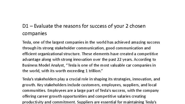 D1: Analyzing Success Factors of Tesla & NHS Through Stakeholder ...