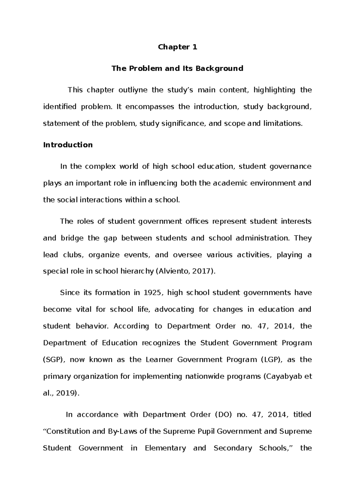 Chapter 1: The Problem and Background of SSLG Effectiveness in Burauen ...
