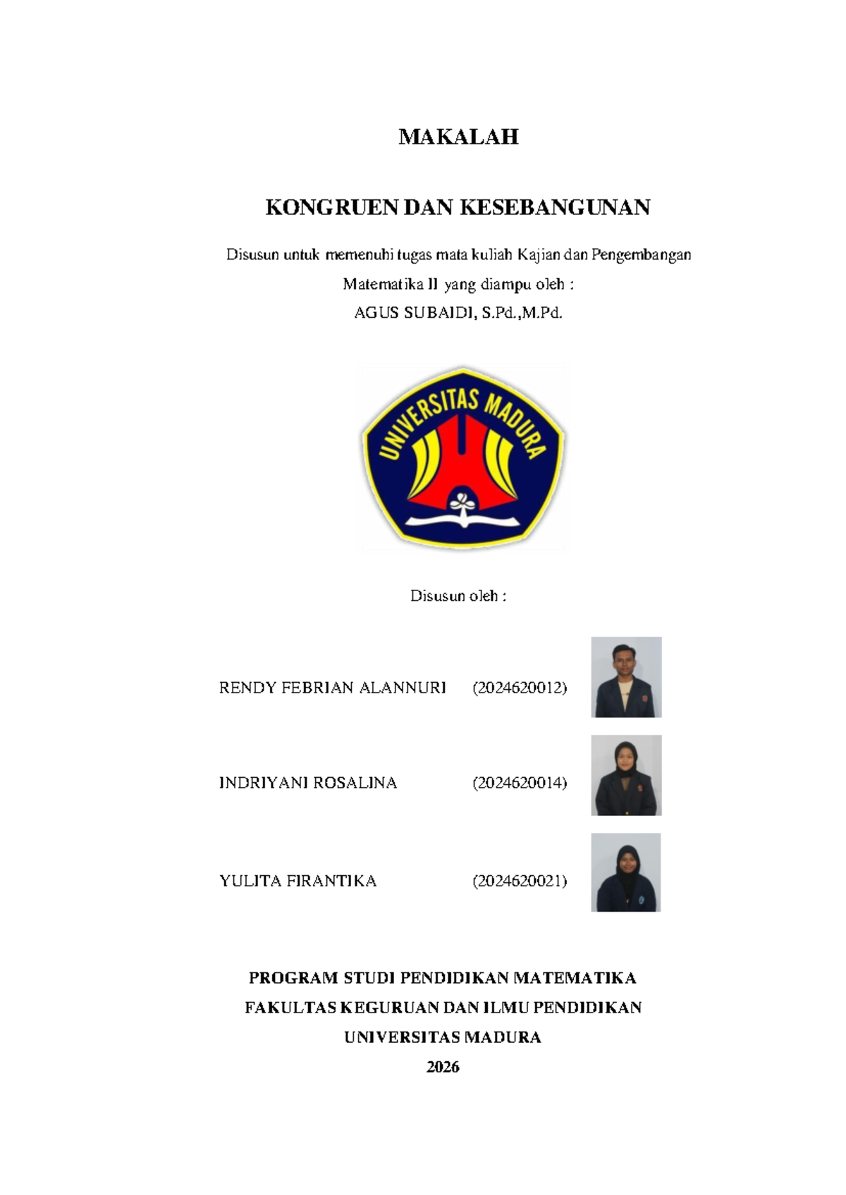 MAKALAH KESEBANGUNAN DAN KONGRUEN KAJIAN PENGEMBANGAN MATEMATIKA II ...