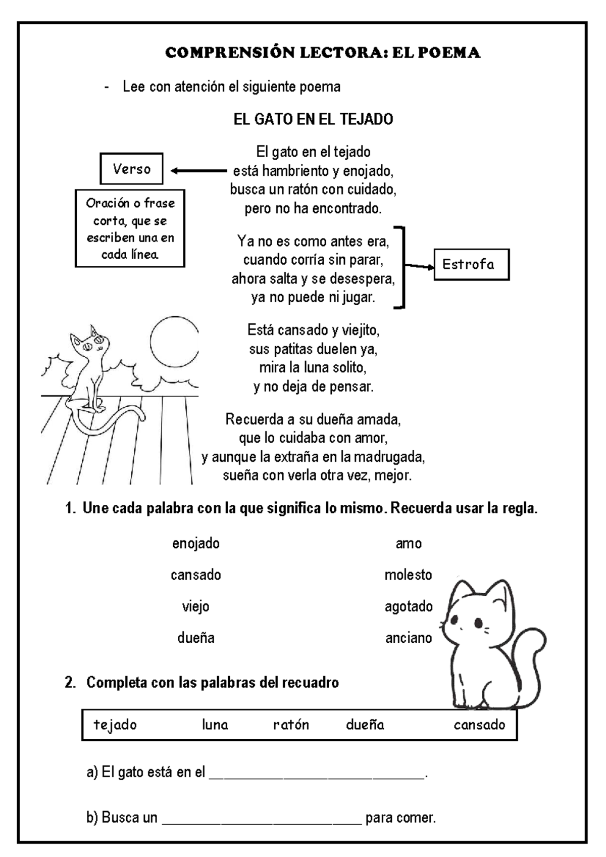 COMPRENSIÓN LECTORA: EL POEMA DEL GATO EN EL TEJADO - Studocu