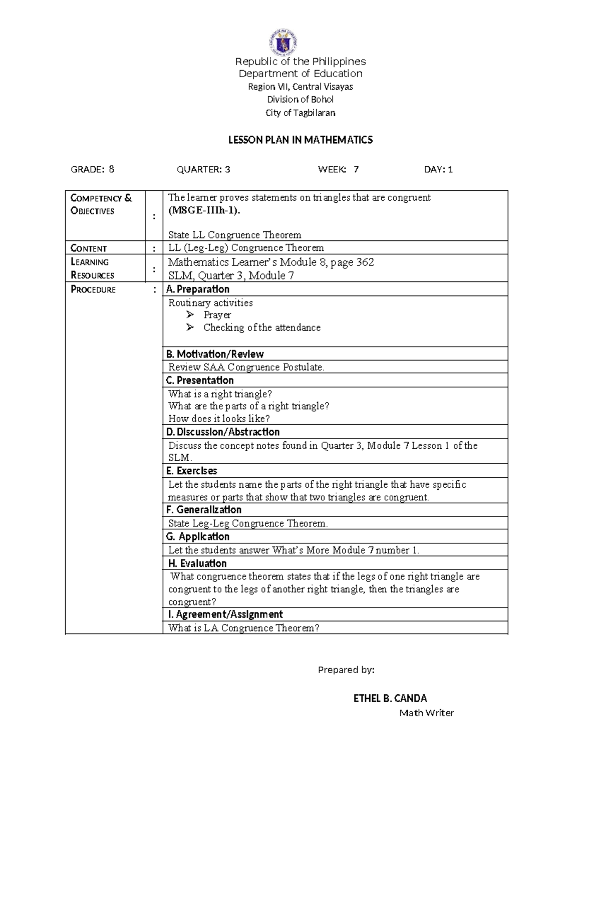 Prototype-math8-Q3wk7 - Department of Education Region VII, Central ...