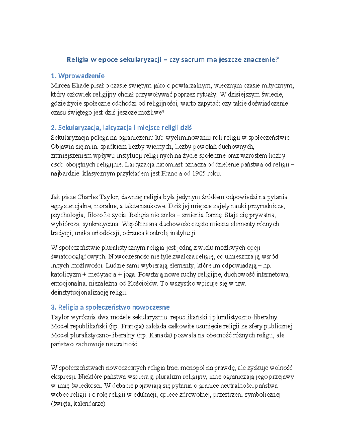 Wystąpienie religia nowoczesnosc - Religia w epoce sekularyzacji – czy ...