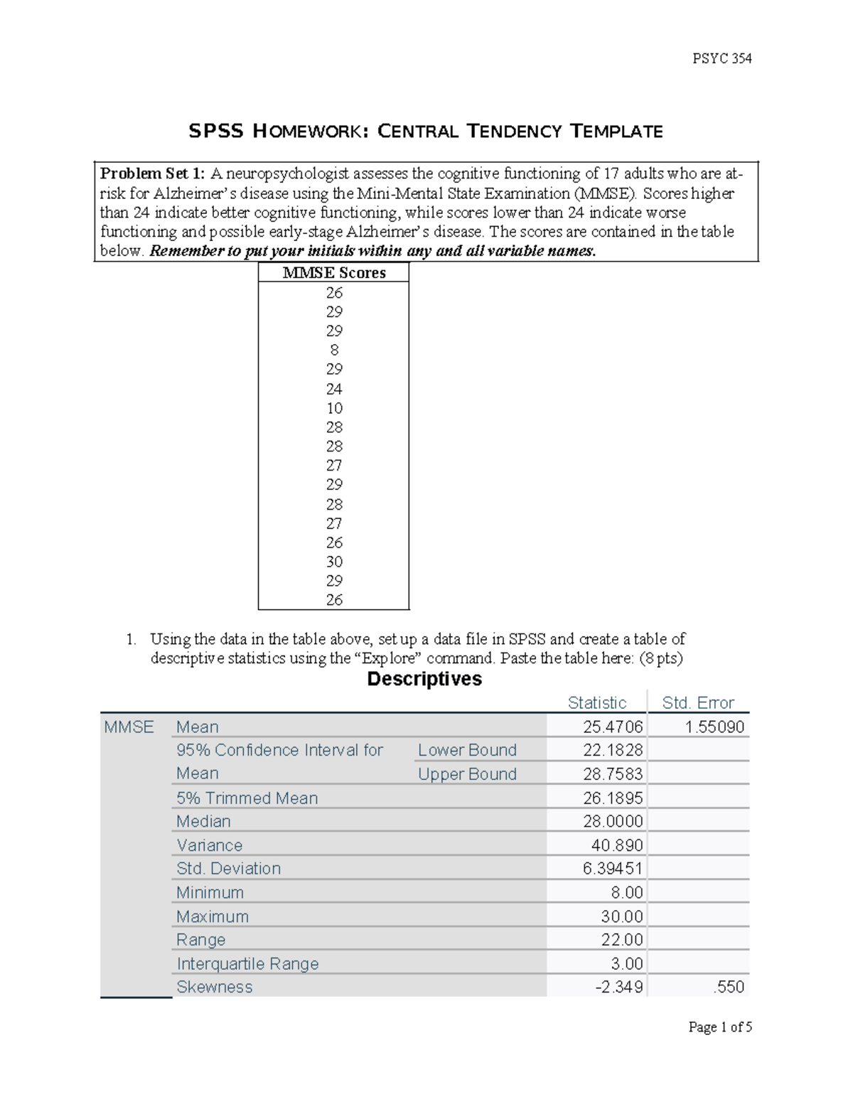 EHK SPSS Homework: Central Tendency Analysis Template - Studocu