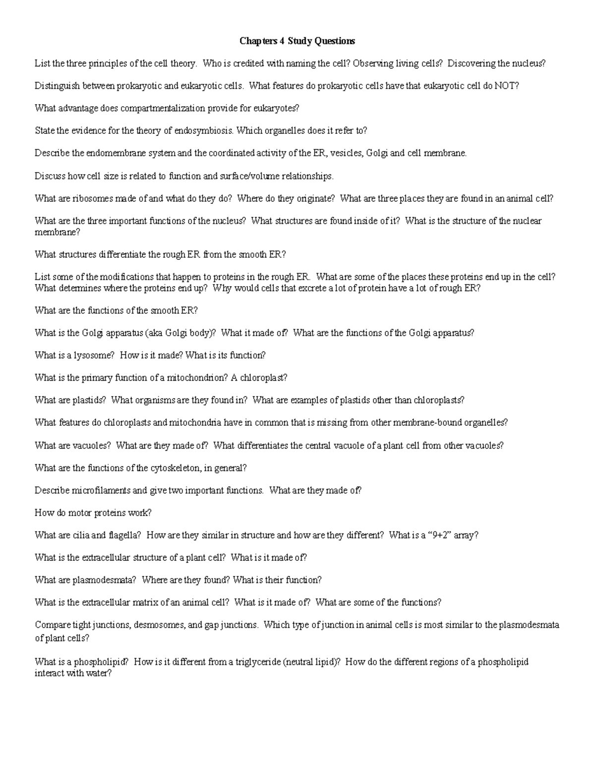 Cell Biology Study Questions (IBET 2021) - Studocu