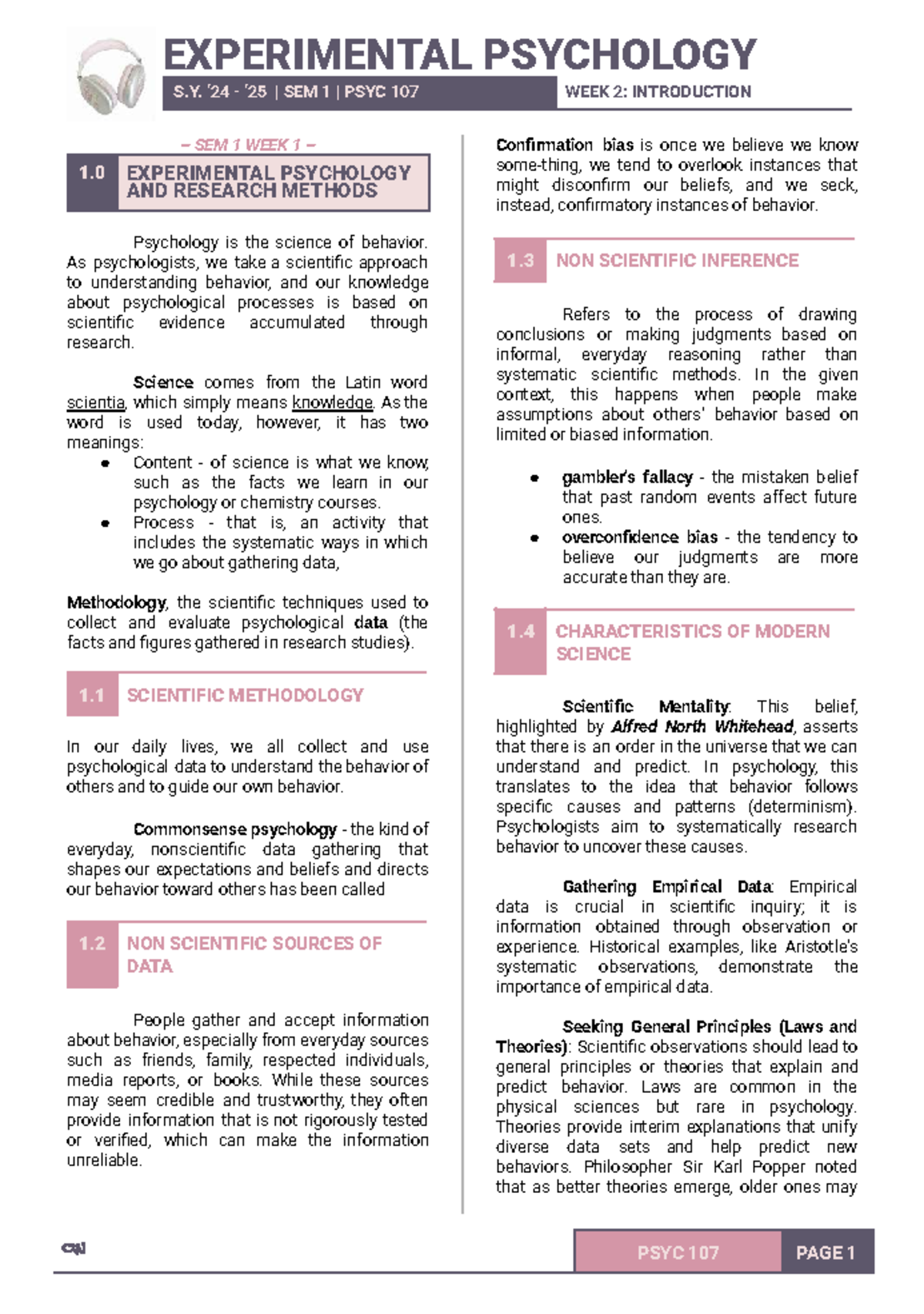 Experimental Psychology PSYC 107: Week 1 Overview and Research Methods - Studocu
