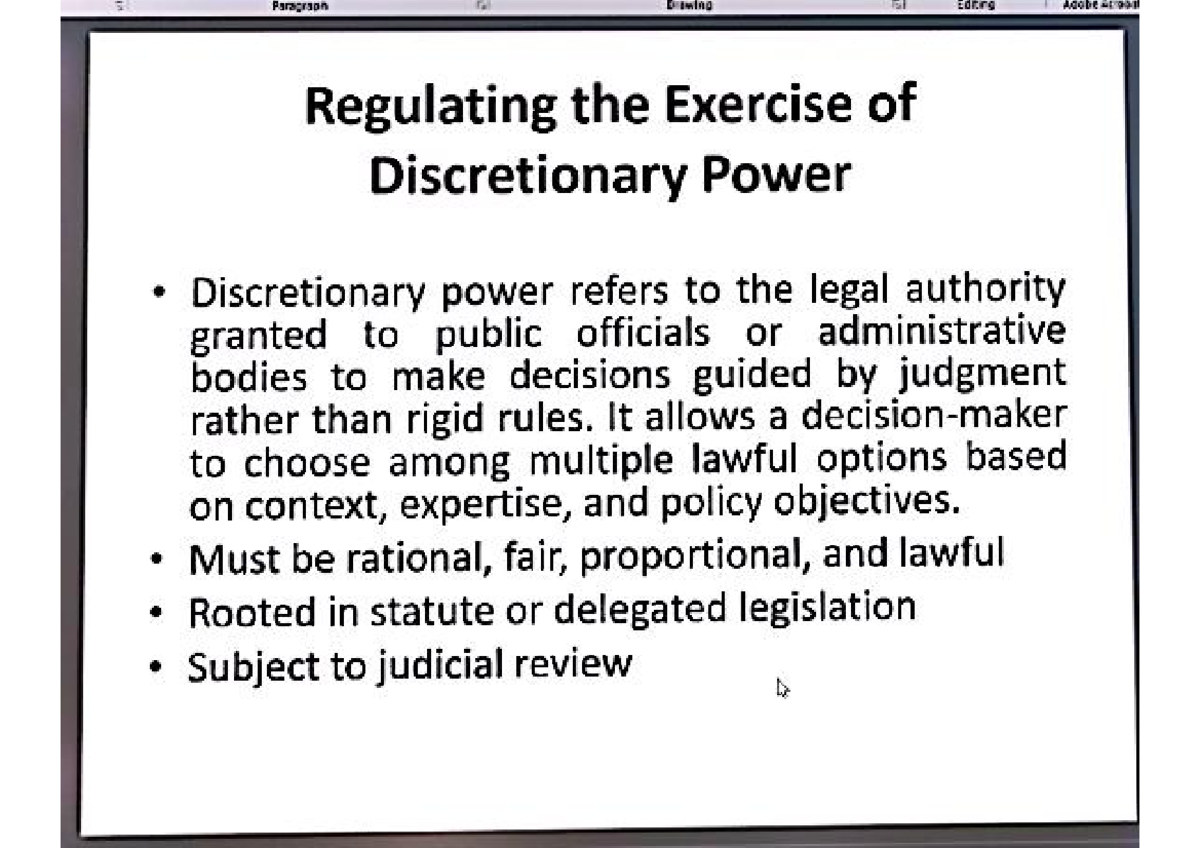 Regulating Discretionary Power in Administrative Law (LAW 101) - Studocu