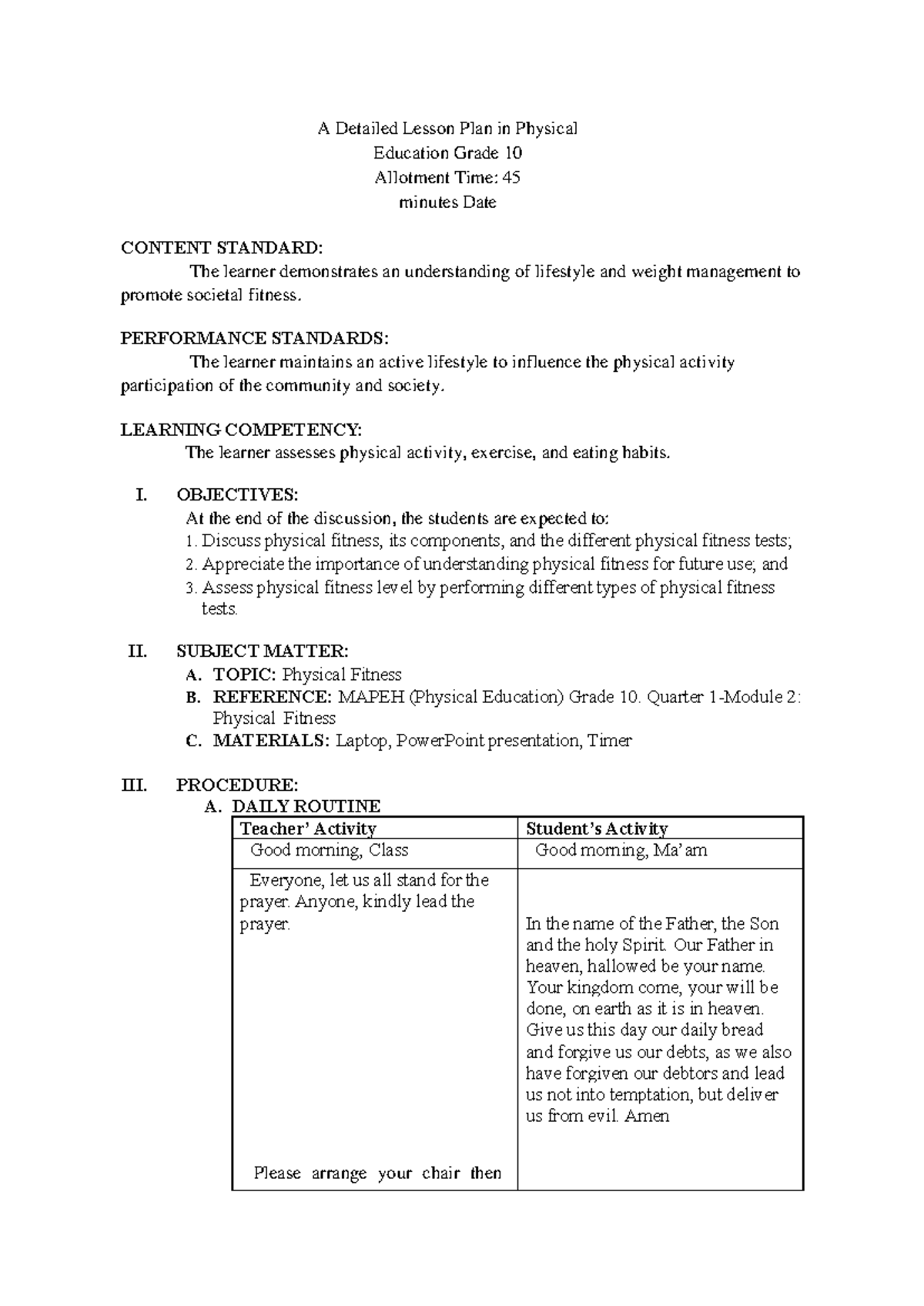 Reyes-A Detailed Lesson Plan in Physical Education Grade 10 - A ...