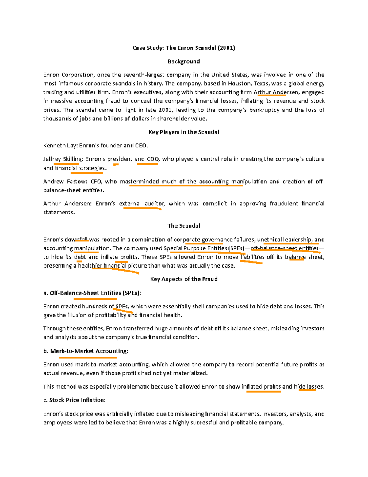 Case Study: Enron Scandal (2001) - Key Insights and Analysis - Studocu