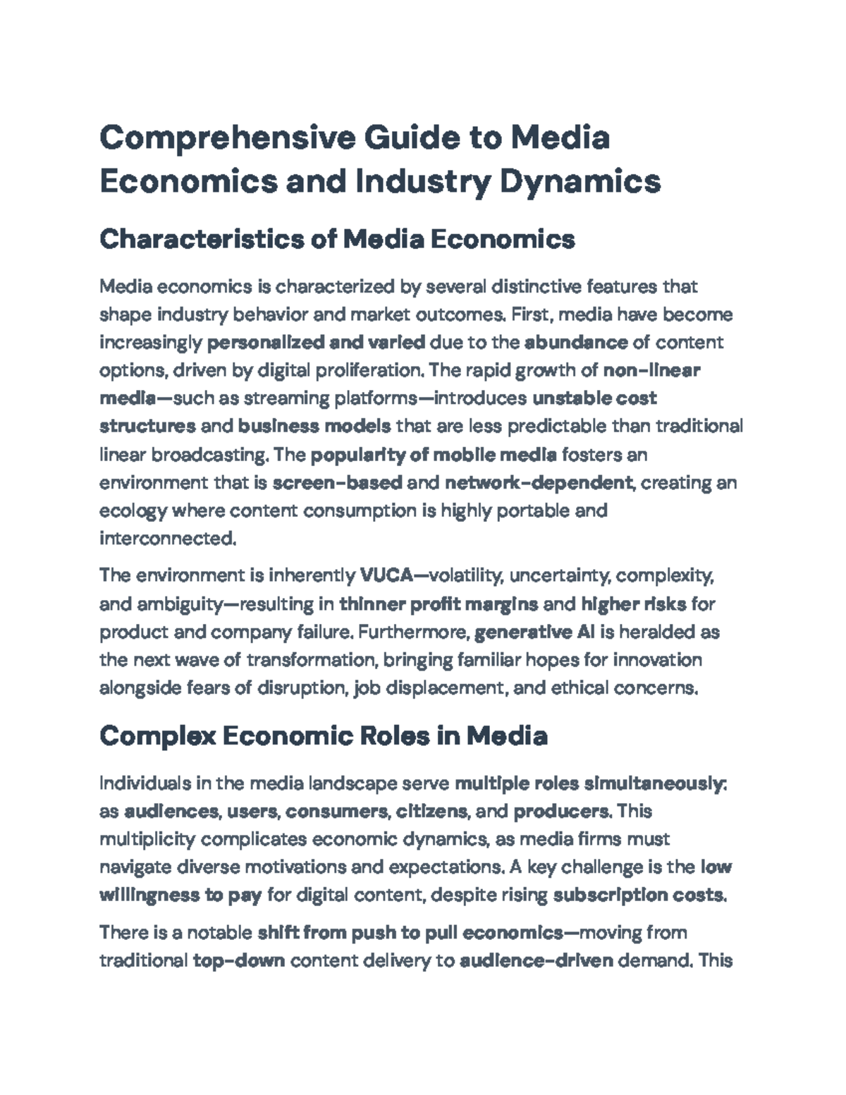 Comprehensive Overview of Media Economics and Industry Dynamics - Studocu