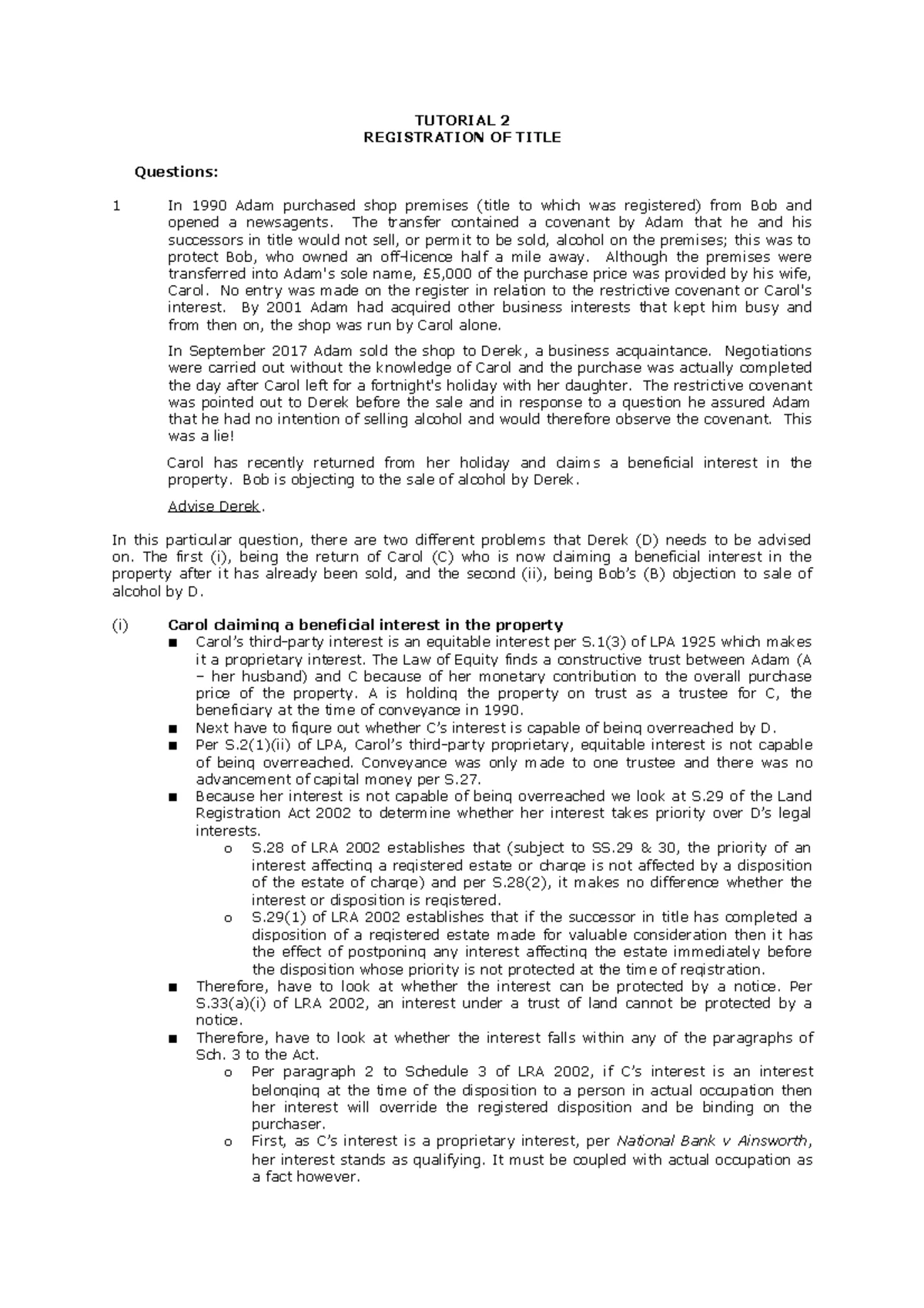 Trusts of Land and Appointment of Trustees Act 1996 Summary (Tlata 1996) - Studocu