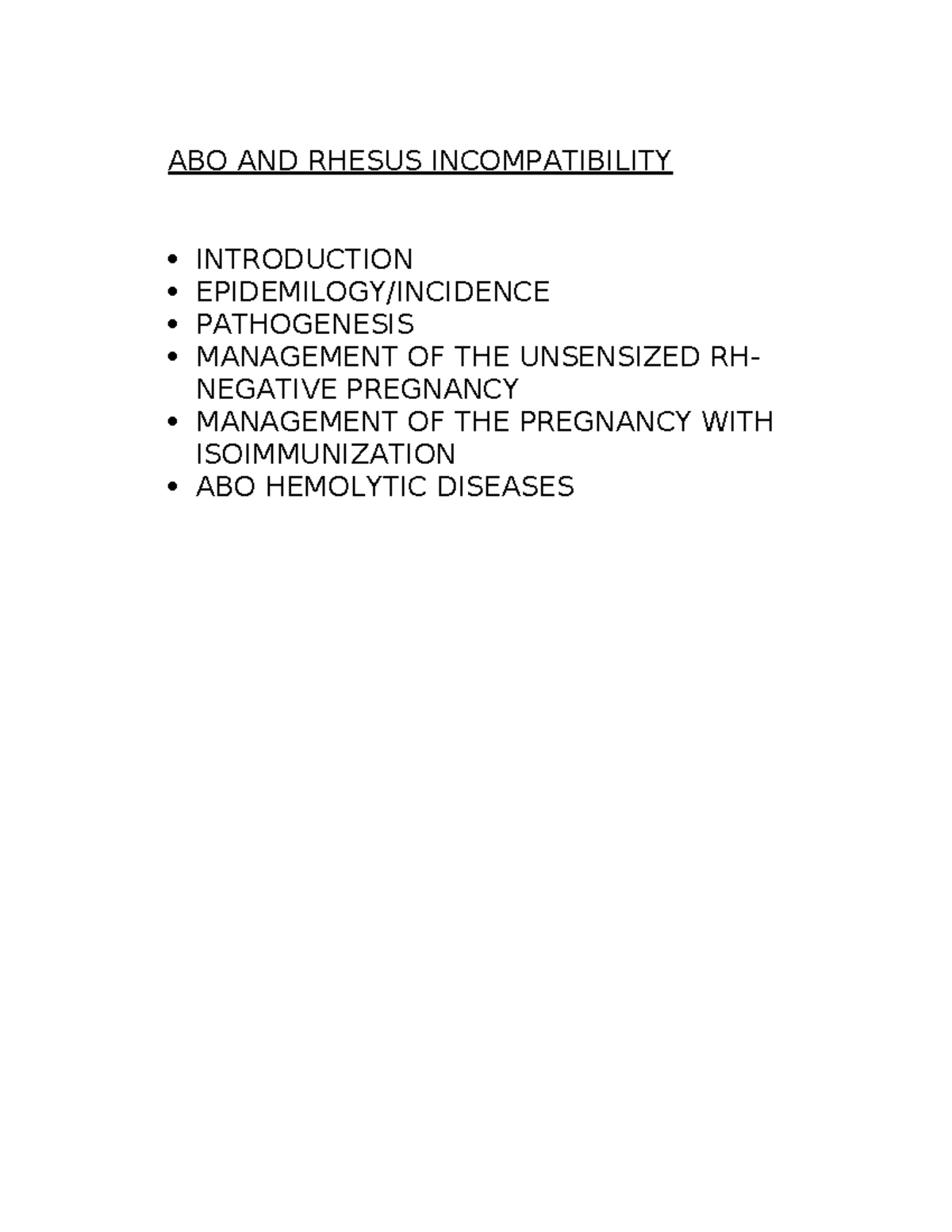 ABO & Rh Incompatibility: Pathogenesis & Management in Pregnancy - Studocu