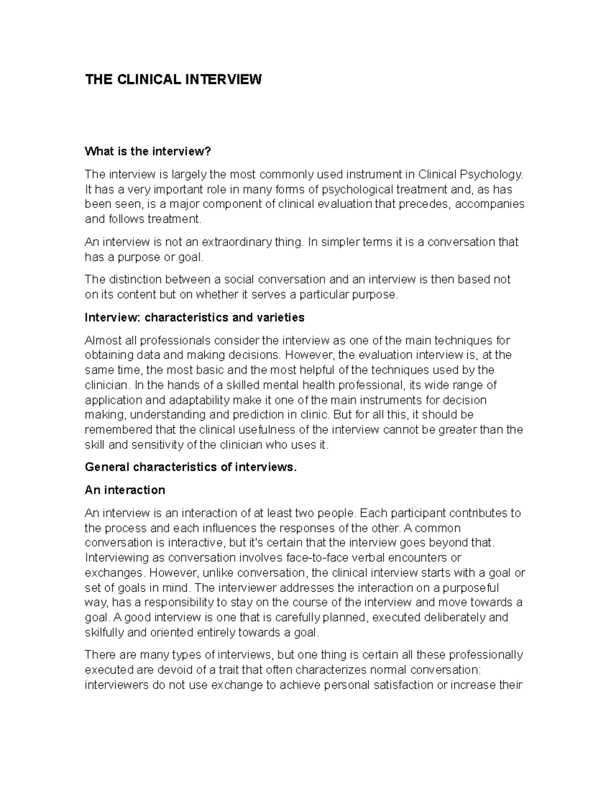 Clinical Interview Techniques in Psychology: An In-Depth Guide - Studocu