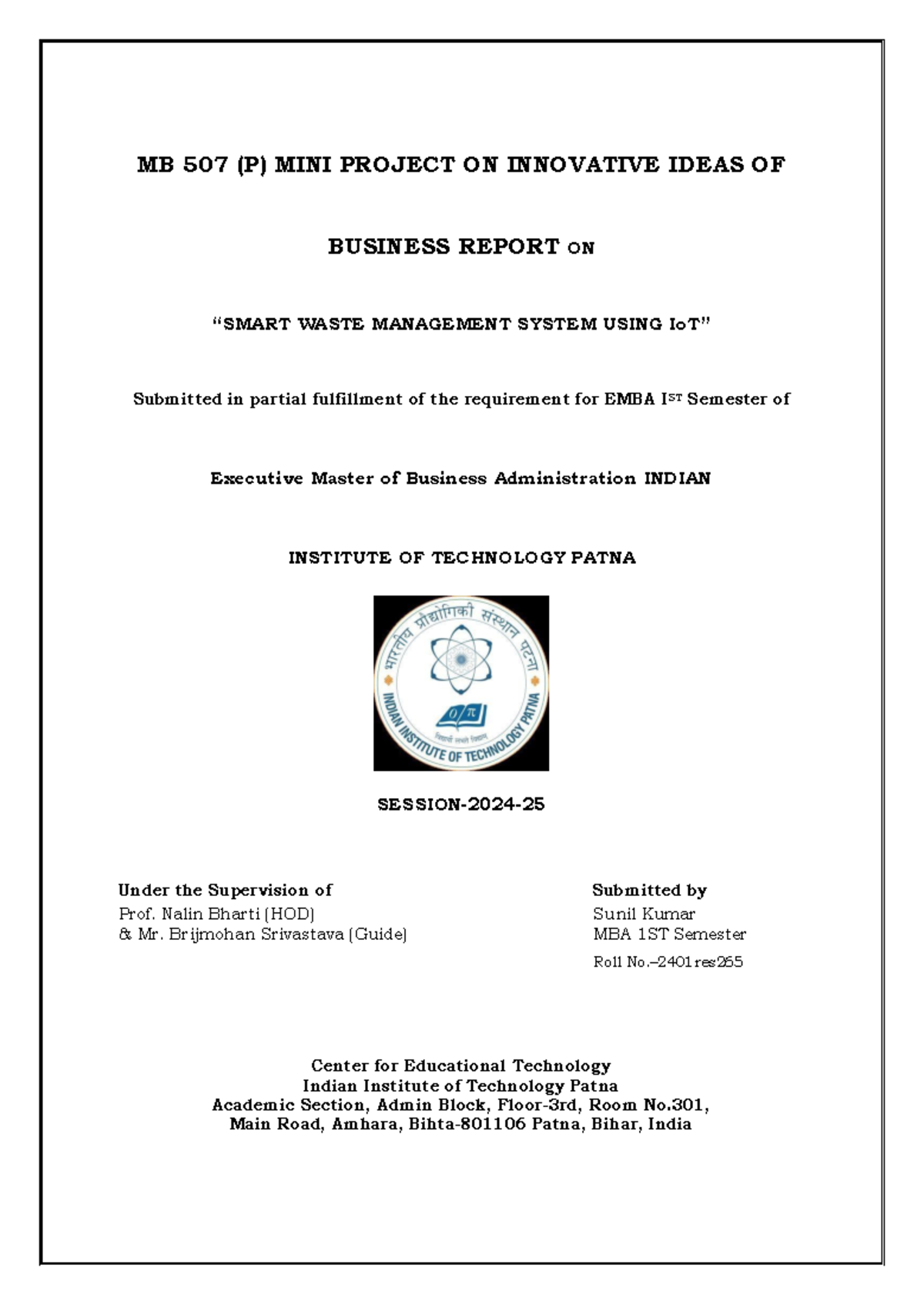 MB 507 (P) Mini Project Report on Smart Waste Management Using IoT ...