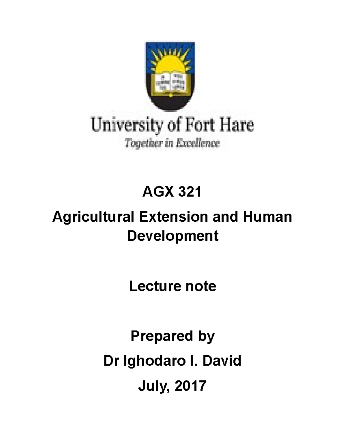 AGX 321 - Agricultural Extension & Human Development Lecture Notes ...