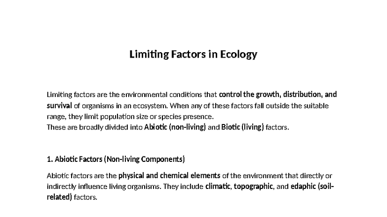 Limiting Factors in Ecology: Abiotic & Biotic Influences - Studocu