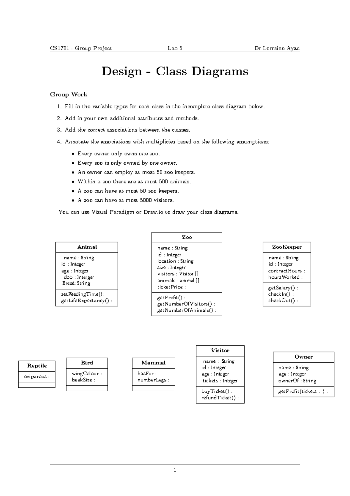 CS1701 Group Project: Class Diagrams & Zoo Management System - Studocu