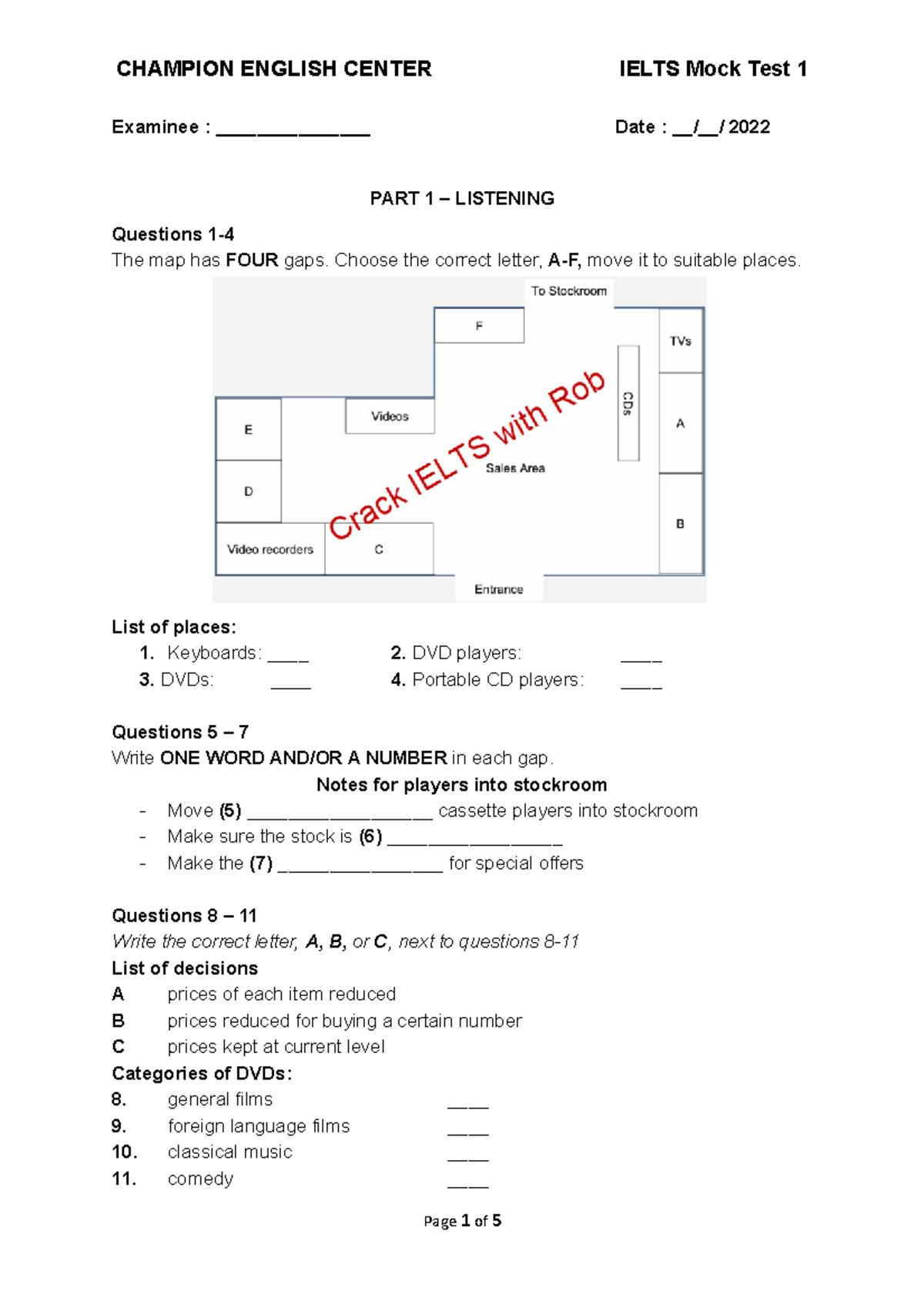 IELTS Mock Test 1: Listening, Reading, and Writing Sections Exam Guide ...
